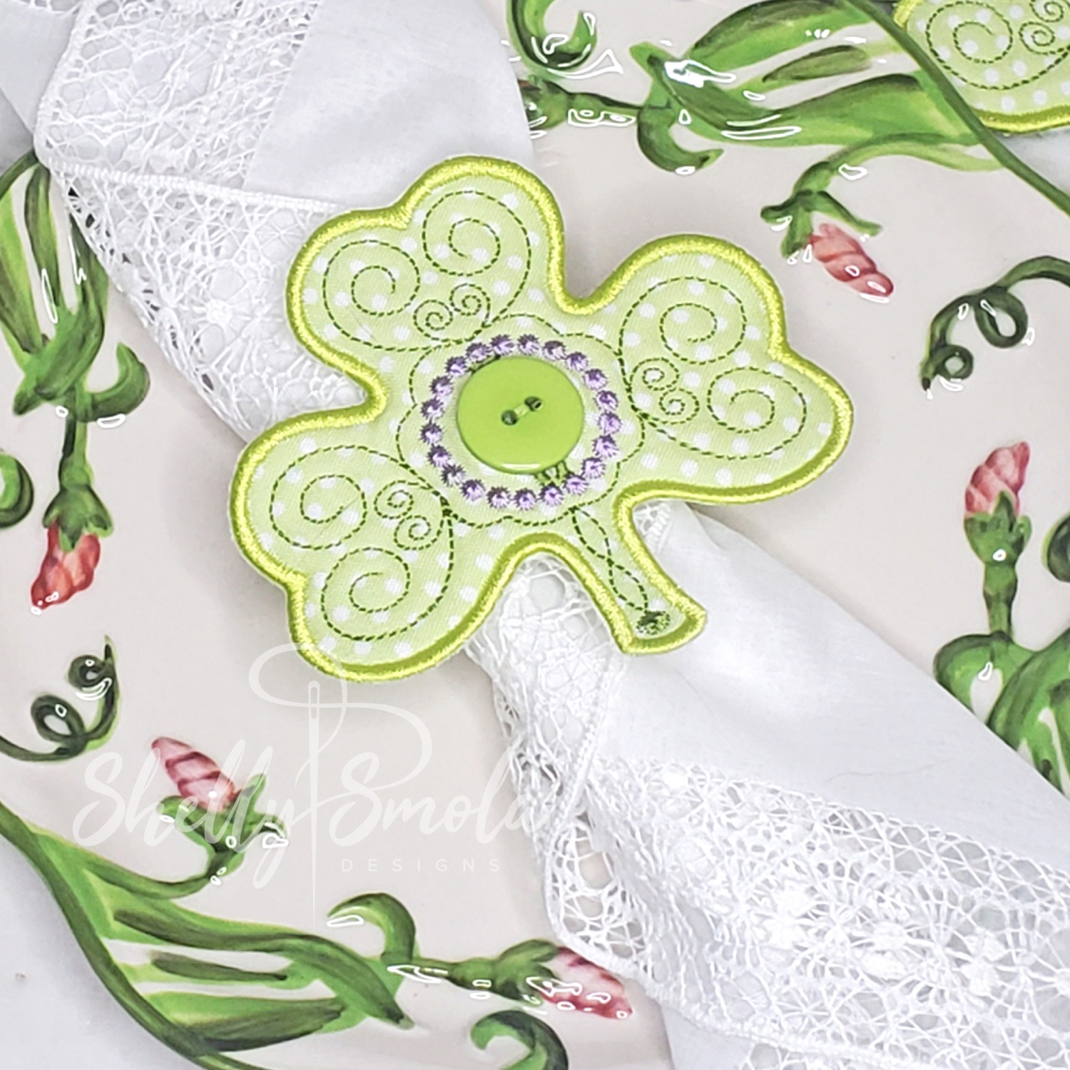 Shamrock Napkin Ring - Shelly Smola Designs - Machine Embroidery ...